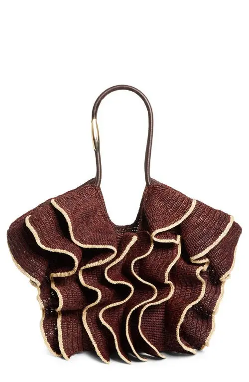 Zimmermann Medium Goldentime Ruffle Raffia Tote