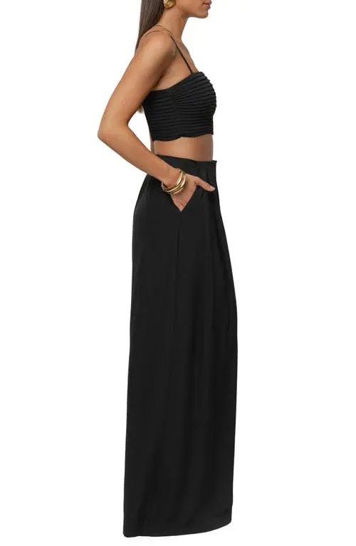 JLUXLABEL Pleated Crop Top And Wide Leg Pants Set