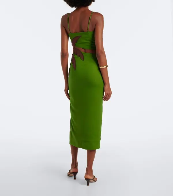 Farm Rio Palm Tree Linen-blend Midi Dress