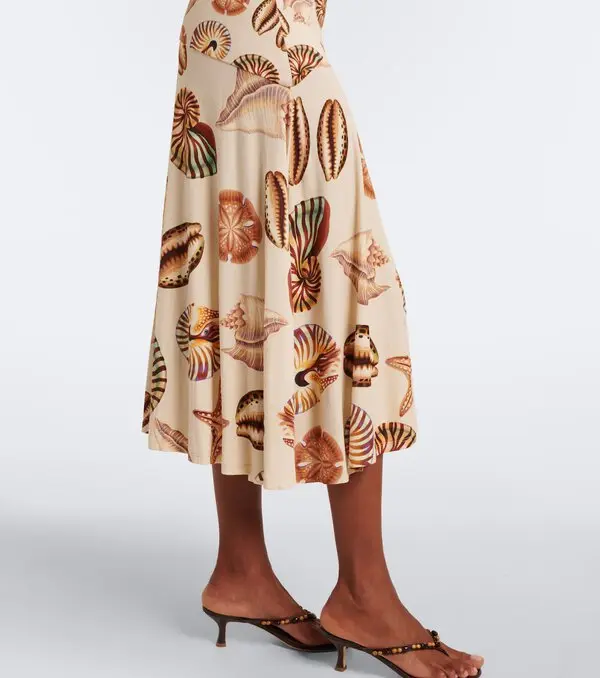 Farm Rio Marine Shells Sand Printed One-shoulder Midi Dress