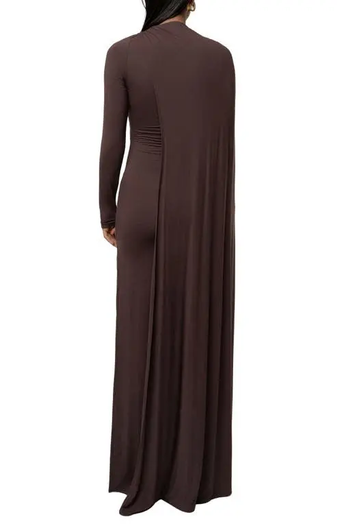 JLUXLABEL Draped Elegance Long Sleeve Gown - Brown