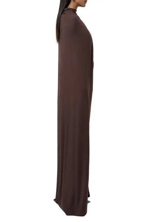JLUXLABEL Long Sleeve Gown With Draped Elegance - Brown