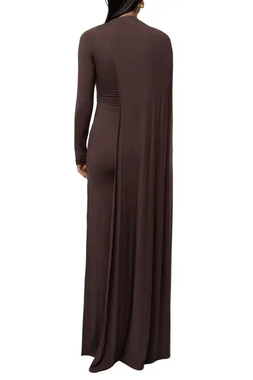 JLUXLABEL Long Sleeve Gown With Draped Elegance - Brown