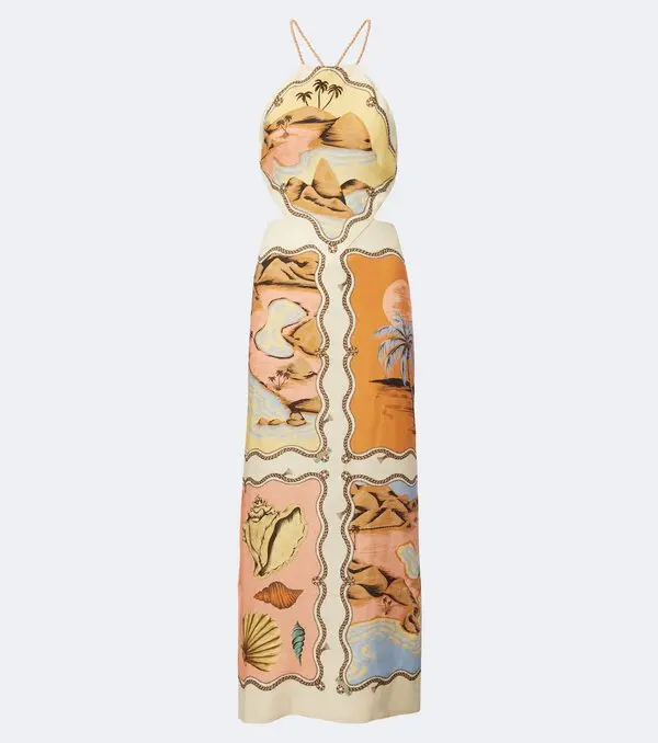 Farm Rio Souvenir Printed Linen Midi Dress