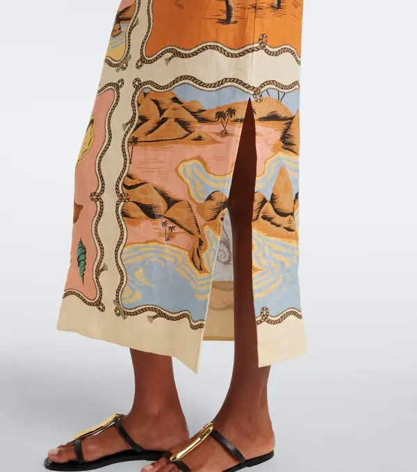 Farm Rio Souvenir Printed Linen Midi Dress