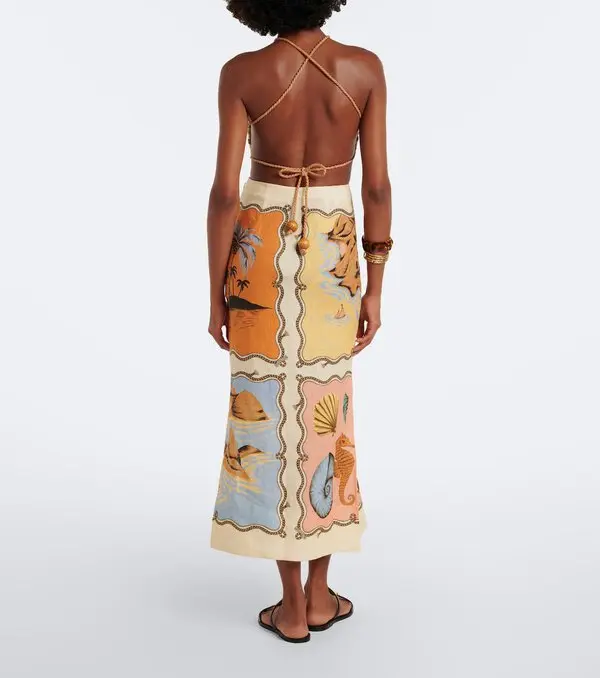 Farm Rio Souvenir Printed Linen Midi Dress