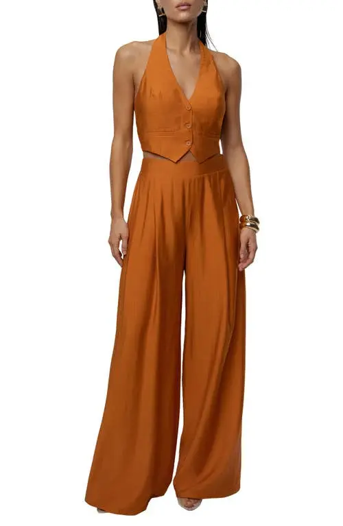 JLUXLABEL Halter Top & Wide Leg Pant Set - Orange