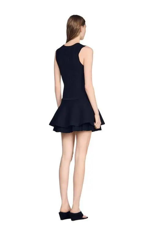 Sandro Short Knit Dress With Ruffles