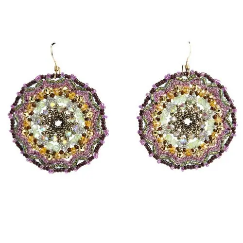 MADISON BEVERLY HILLS Hand-beaded Mandala Drop Earrings - Brown