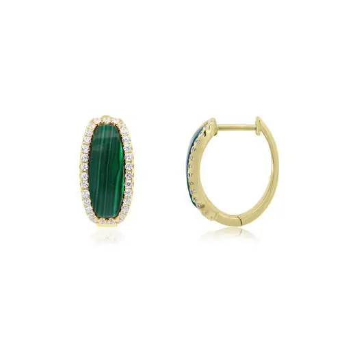 THE LOVERY FINE JEWELRY And Zirconia Oval Hoop Earrings In 14k Gold-plated Sterling Silver - Malachite