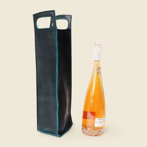 CASUPO Premium Leather Bottle Tote With Handle - Midnight Teal