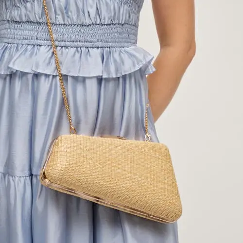 URBAN EXPRESSIONS Irene Straw Asymmetrical Evening Bag With Gold Hardware