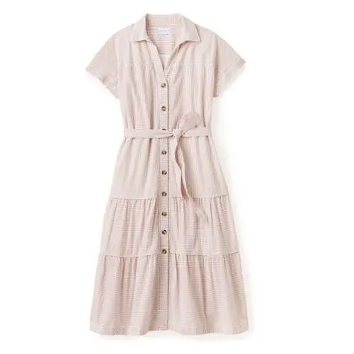CARTOLINA Adriana Seersucker Midi Shirtdress With Mixed Stripes And Lace Inserts