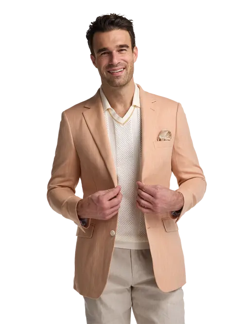 PAUL FREDRICK Cotton Blend Herringbone Single Breasted Notch Lapel Sport Coat