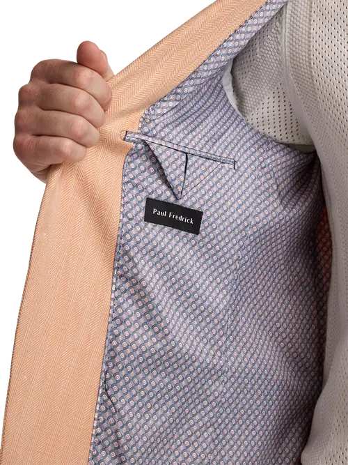 PAUL FREDRICK Cotton Blend Herringbone Single Breasted Notch Lapel Sport Coat
