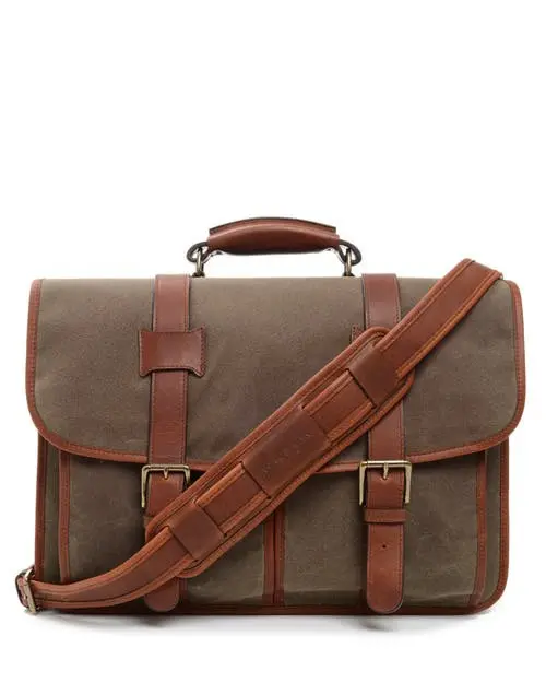 KORCHMAR Garfield Waxed Canvas Briefcase - Olive