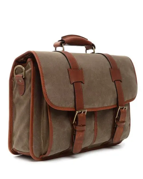 KORCHMAR Garfield Waxed Canvas Briefcase - Olive