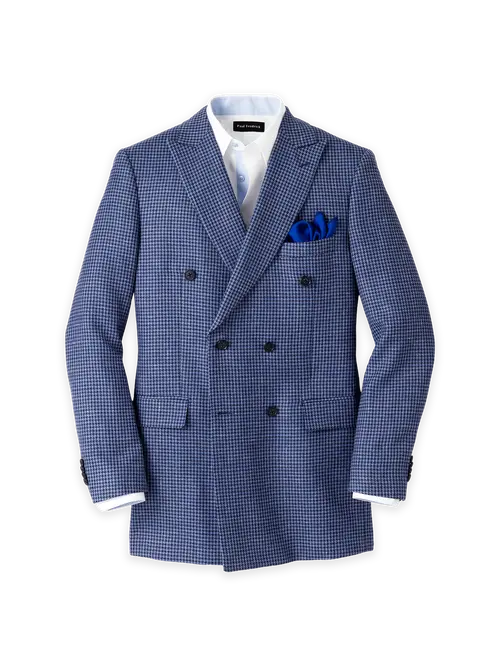 PAUL FREDRICK Wool Blend Houndstooth Double Breasted Peak Lapel Sport Coat