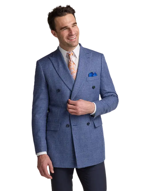 PAUL FREDRICK Wool Blend Houndstooth Double Breasted Peak Lapel Sport Coat
