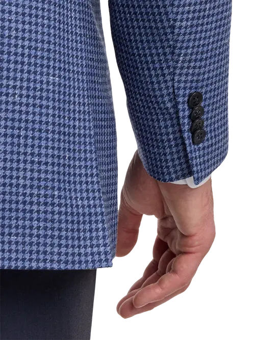 PAUL FREDRICK Wool Blend Houndstooth Double Breasted Peak Lapel Sport Coat