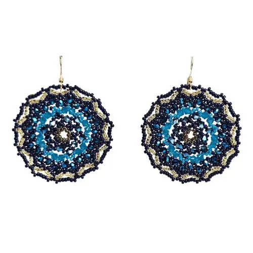 MADISON BEVERLY HILLS Beaded Mandala Drop Earrings With Crystal Embellishments - Blue