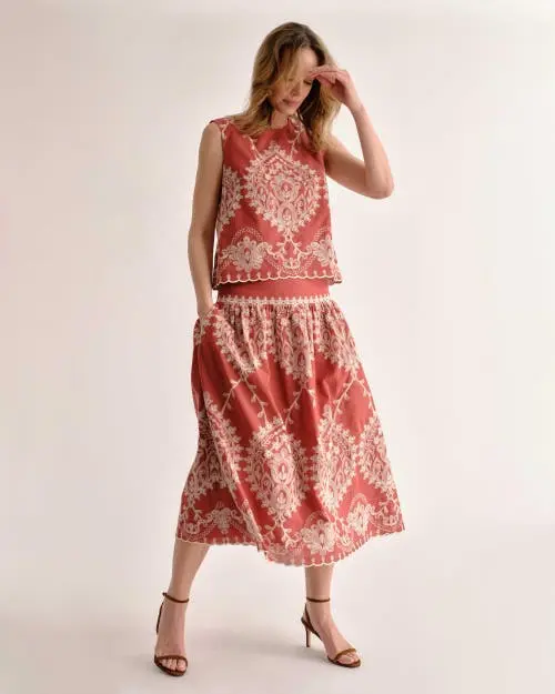 CARTOLINA Linda Embroidered Shell - Saffron
