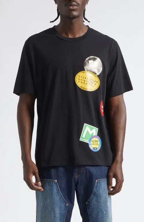 MAISON MARGIELA Souvenir Sticker Cotton Graphic T-shirt - Black