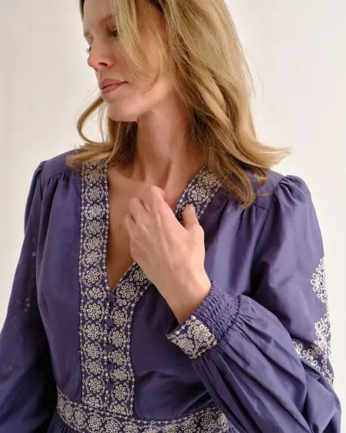 CARTOLINA Blake Embroidered Mini Dress - Indigo