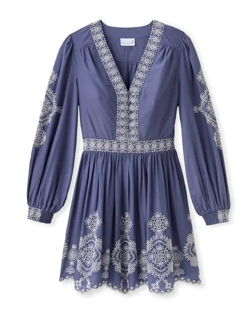CARTOLINA Blake Embroidered Mini Dress - Indigo
