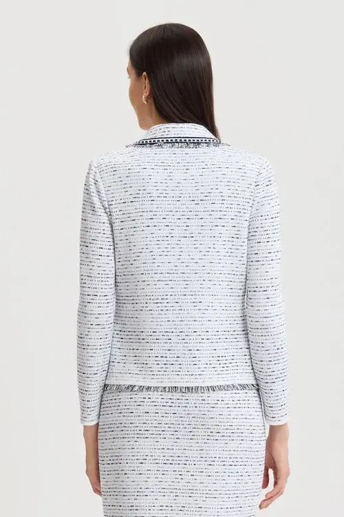 Ming Wang Heritage Eyelash Trim Lapel Collar Knit Jacket