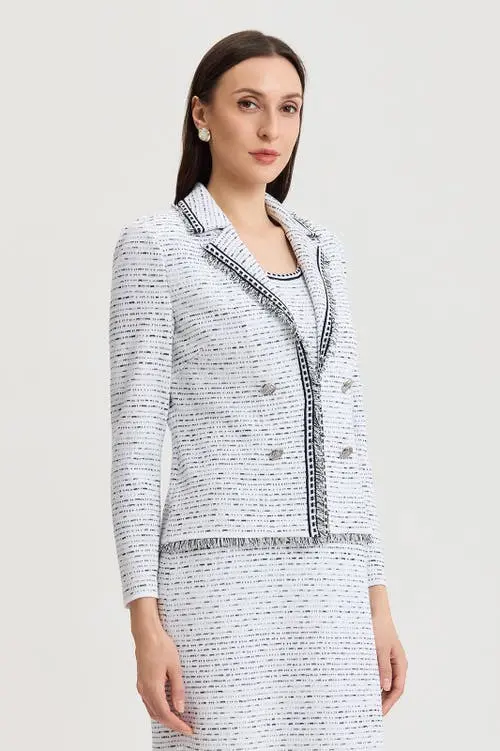 Ming Wang Heritage Eyelash Trim Lapel Collar Knit Jacket