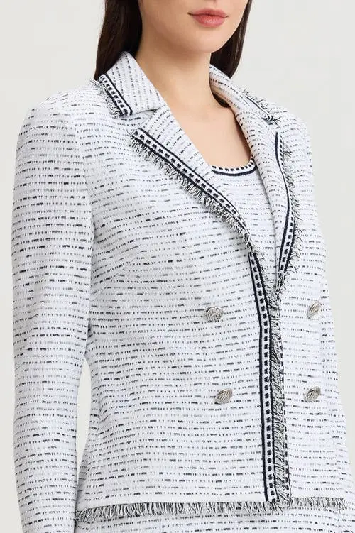 Ming Wang Heritage Eyelash Trim Lapel Collar Knit Jacket