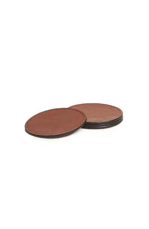 KORCHMAR Blake Leather Coaster Set - Brown