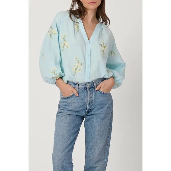 Shoshanna Floral Embroidered Cotton Fred Top