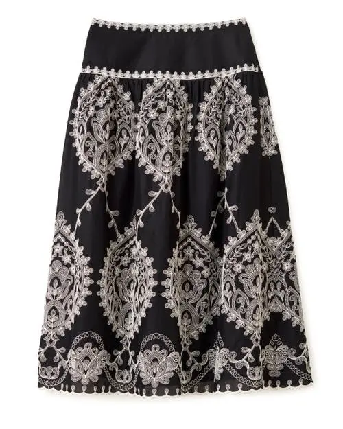 CARTOLINA Embroidered Cotton Voile Midi Skirt