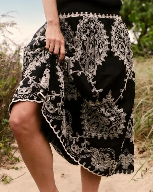 CARTOLINA Embroidered Cotton Voile Midi Skirt