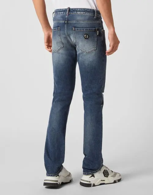 Philipp Plein Super Straight Cut Denim Trousers With Hexagon Logo