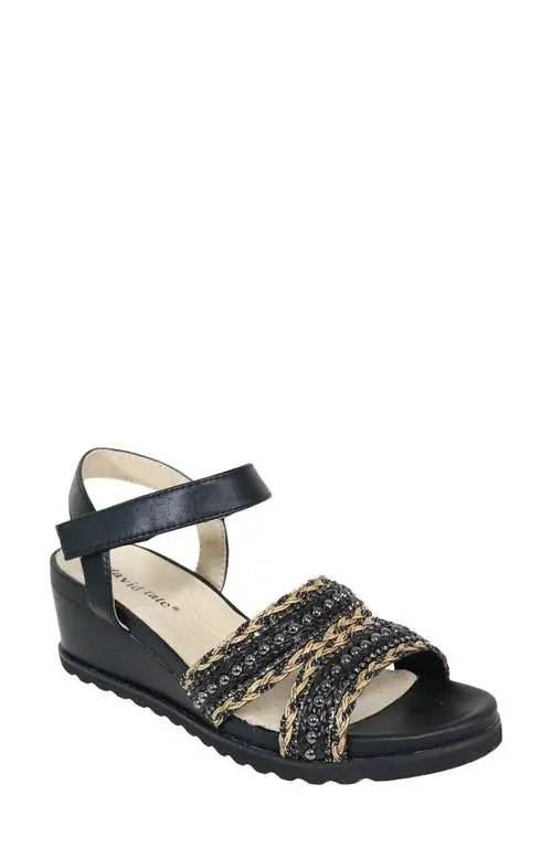 DAVID TATE Embellished Ankle Strap Wedge Sandals - Black