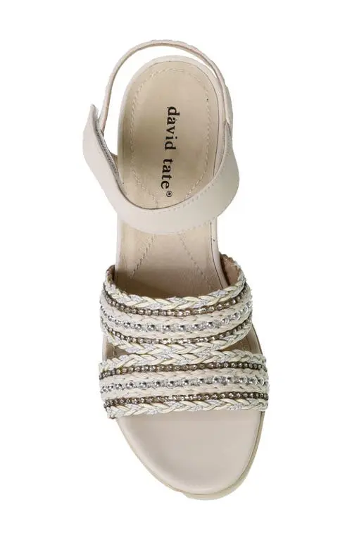 DAVID TATE Embellished Ankle Strap Wedge Sandals