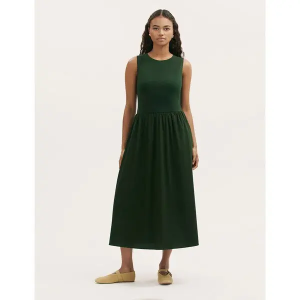 FINERY LONDON Georgie Sleeveless Cotton Midi Dress - Khaki