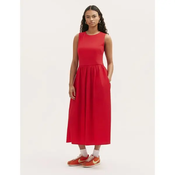 FINERY LONDON Georgie Sleeveless Cotton Midi Dress - Red