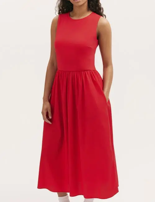 FINERY LONDON Georgie Sleeveless Cotton Midi Dress - Red