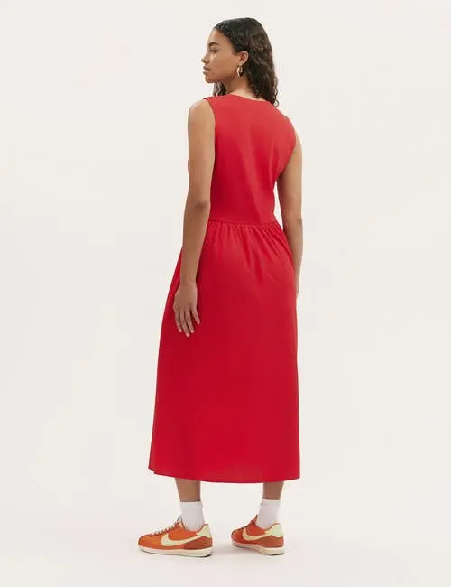 FINERY LONDON Georgie Sleeveless Cotton Midi Dress - Red