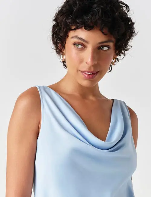 GHOST LONDON Nyla Cowl Neck Satin Top - Light Blue