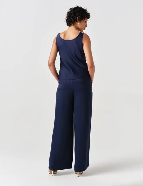 GHOST LONDON Nyla Cowl Neck Satin Top - Navy