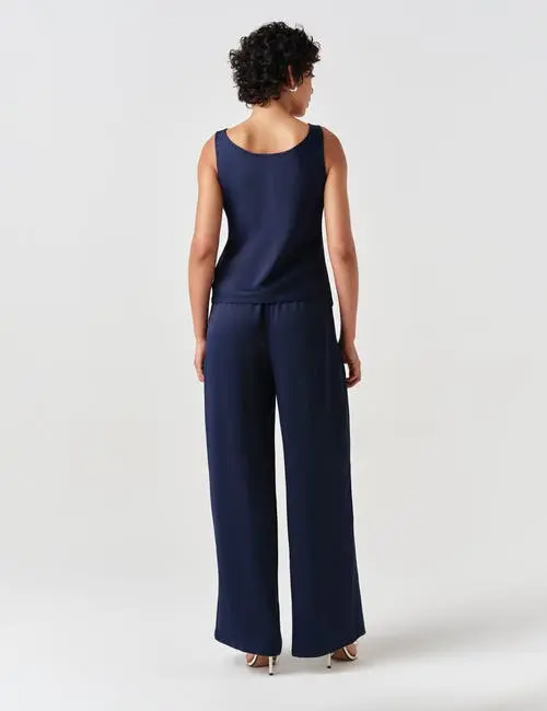 GHOST LONDON Nyla Cowl Neck Satin Top - Navy