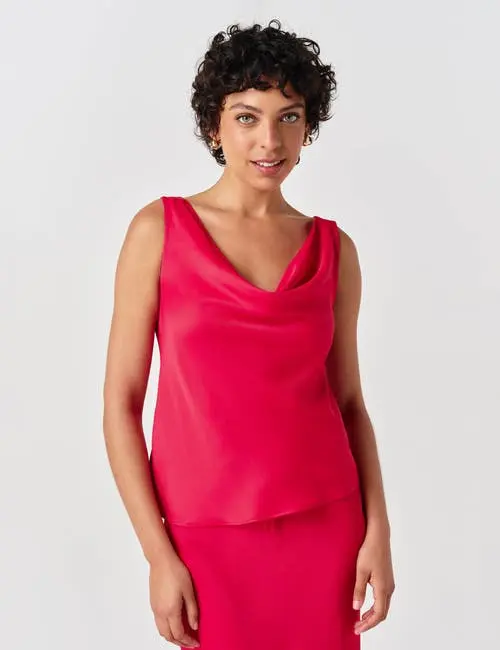 GHOST LONDON Nyla Cowl Neck Satin Top - Red