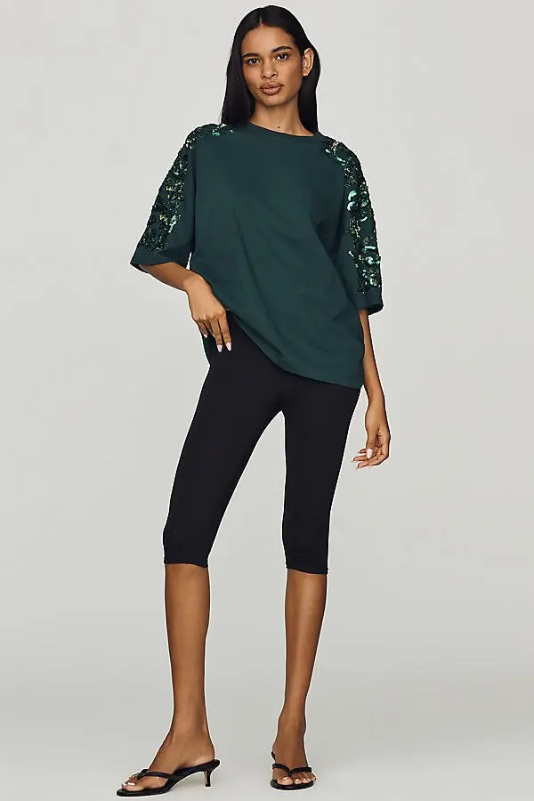 Essentiel Antwerp Kangoo Cotton Sequ-sleeve Tee - Bottle Green