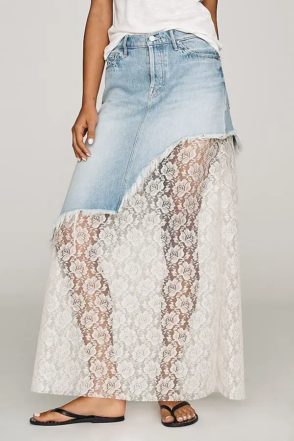 MOTHER Peek-a-boo Denim And Lace Maxi Skirt