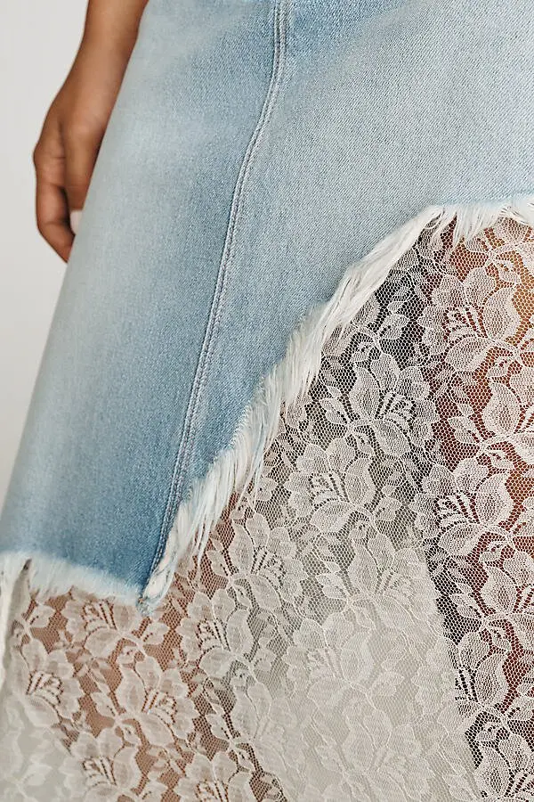 MOTHER Peek-a-boo Denim And Lace Maxi Skirt